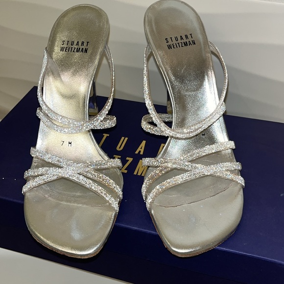 Stuart Weitzman | Shoes | Stuart Weitzman Silver Strappy Heels | Poshmark
